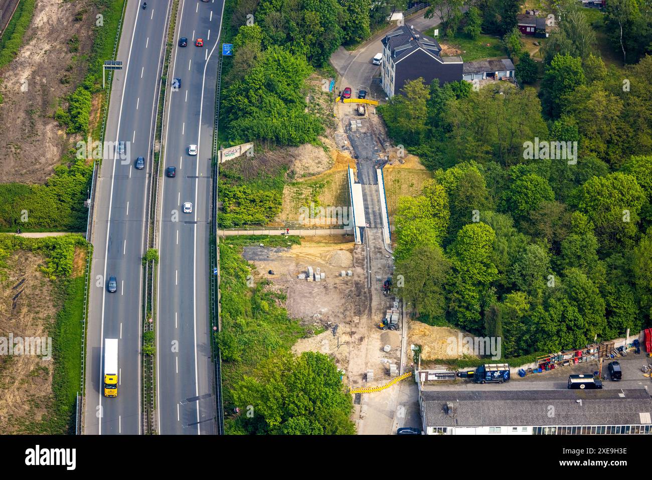 Aerial view, construction site and bridge construction Riemker Straße ...