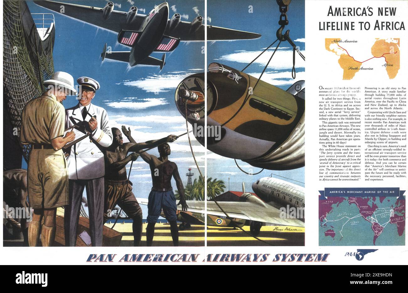 1941 Pan Am Air Ferry Service ad - Lifeline to Africa - Boeing 314 ...