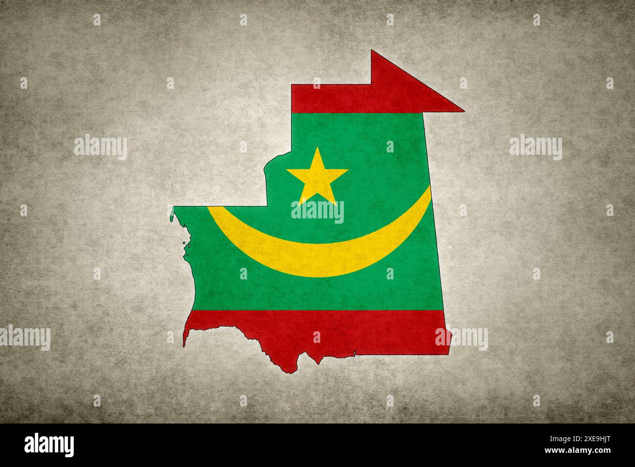 Grunge map of Mauritania with its flag printed within its border on an ...