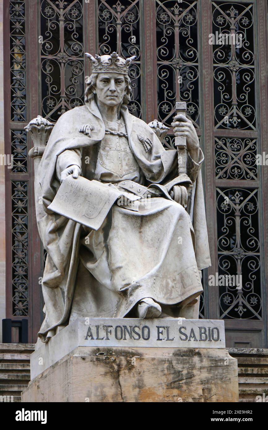 Statue of Alfonso El Sabio in front of the Spanish National Library in ...