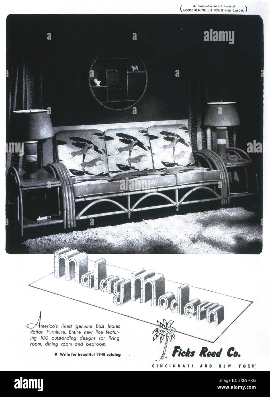 1948 Ficks Reed ad - East Indies Rattan furniture Stock Photo - Alamy
