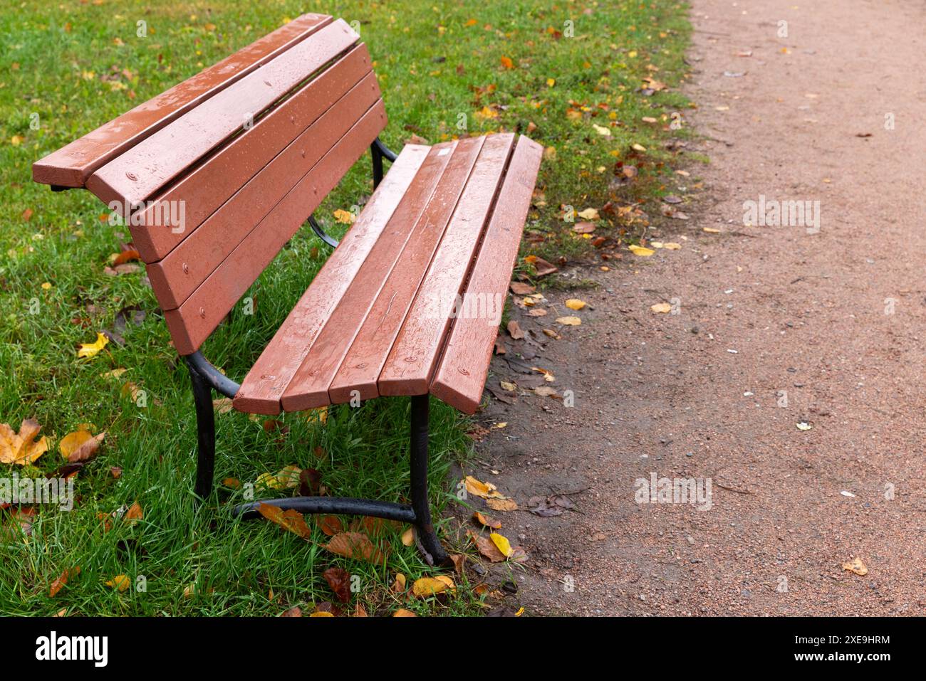 Park bench along empty sidewalk hi-res stock photography and images - Alamy