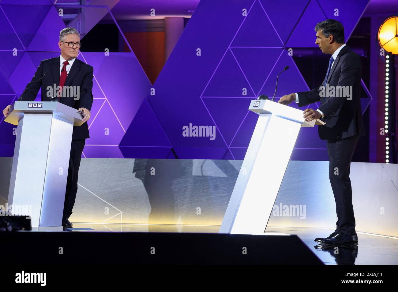 Labour leader Sir Keir Starmer and Prime Minister Rishi Sunak during their BBC Head-to-head ...