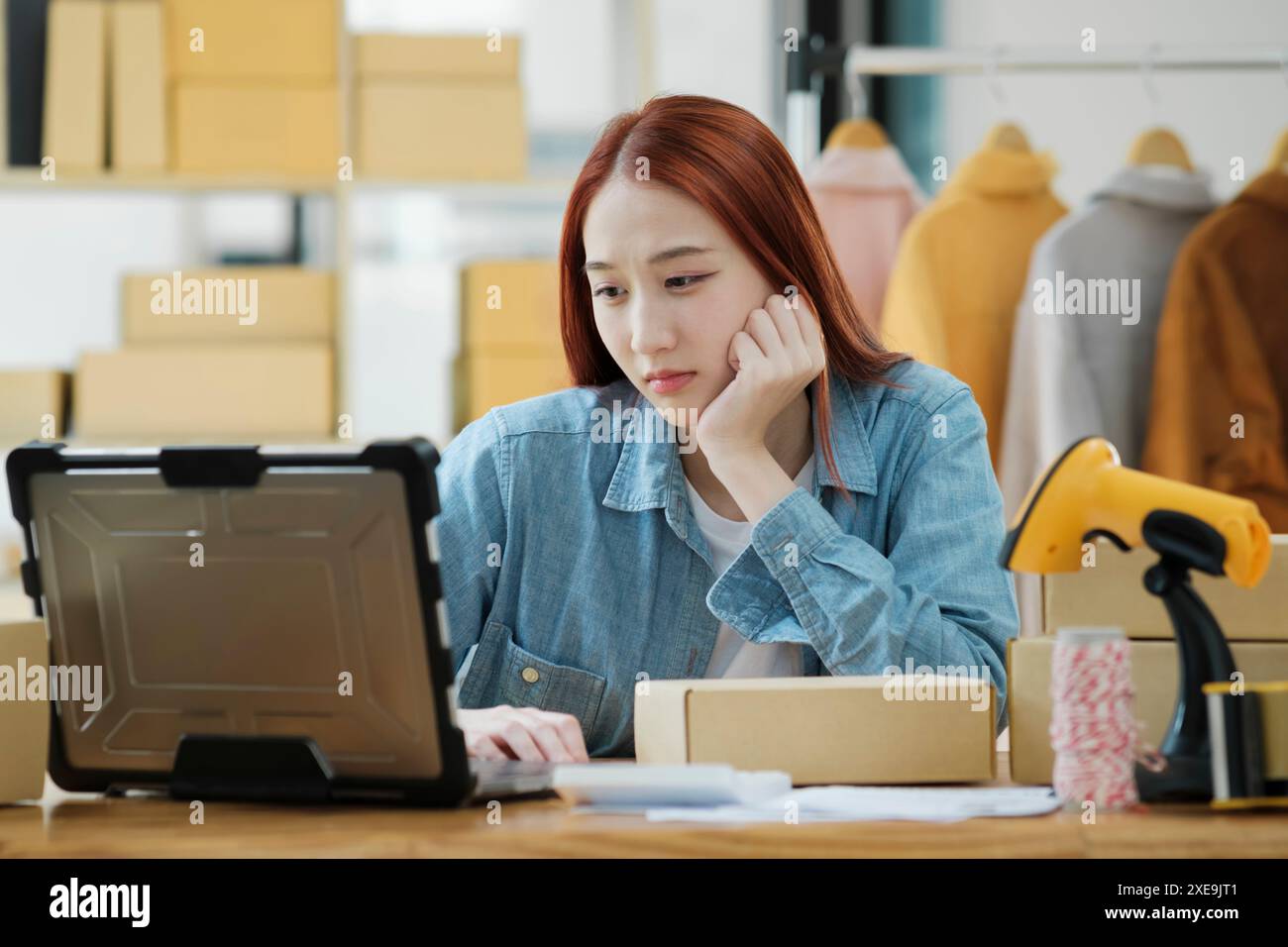 Woman seller SME retail owner feeling upset and disappointed about her ... Woman seller SME retail owner feeling upset and disappointed about her ...