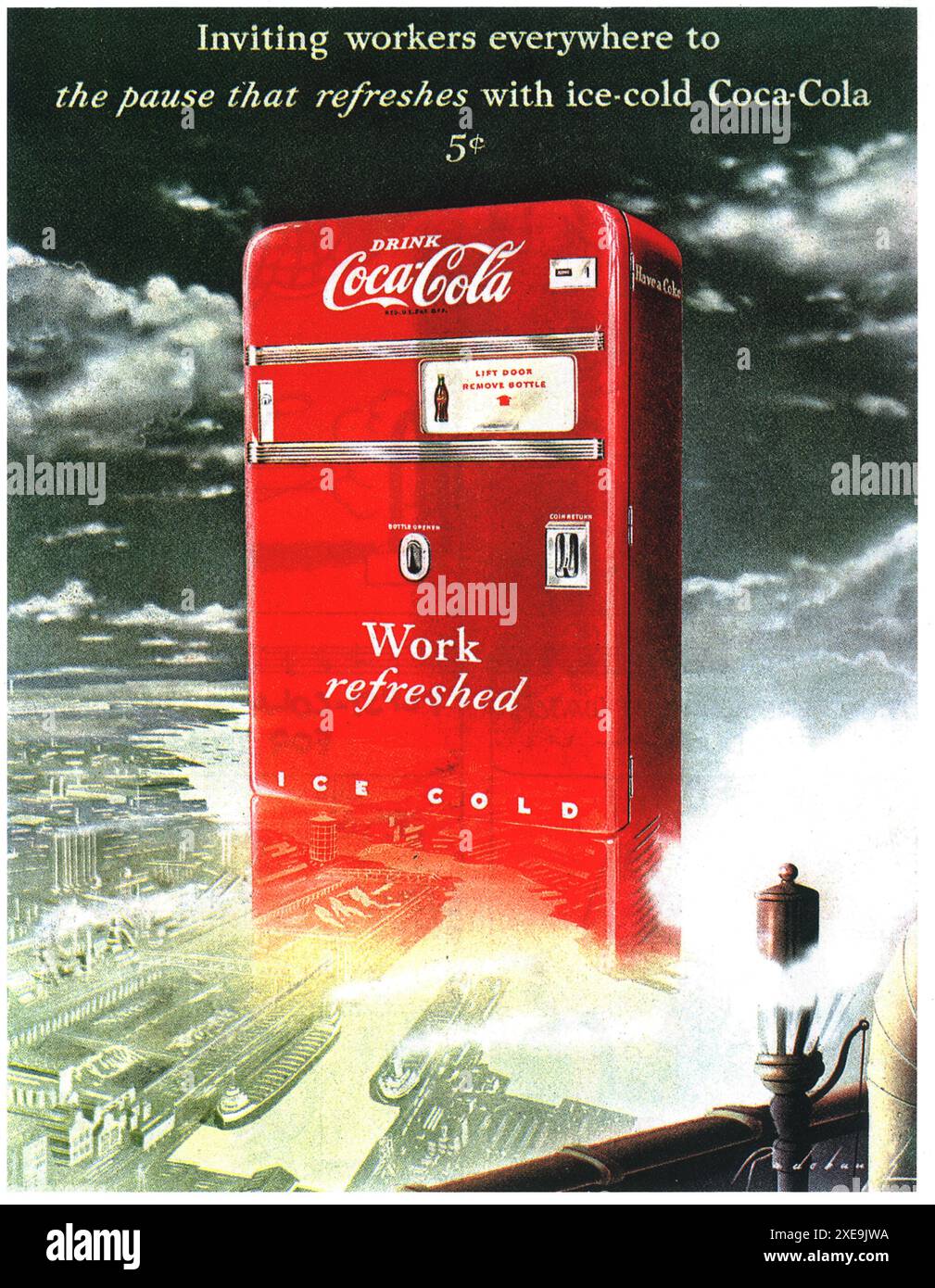 1949 Coca-Cola ad- "Work refreshed" ice cold Coca Cola Stock Photo - Alamy