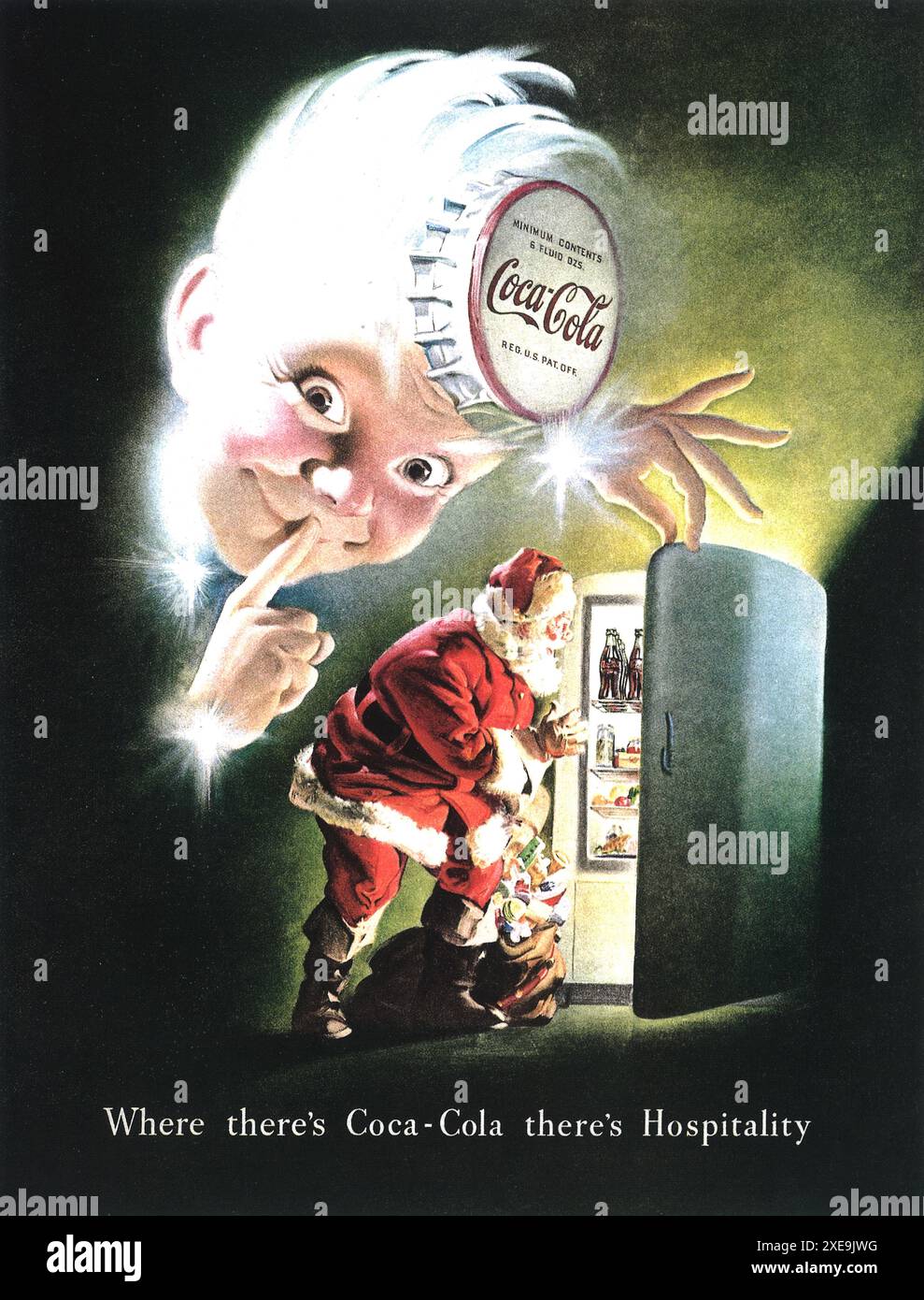 1948 Coca Cola Santa ad with Santa Claus and Sprite Boy - art by Haddon Sundblom Stock Photo - Alamy