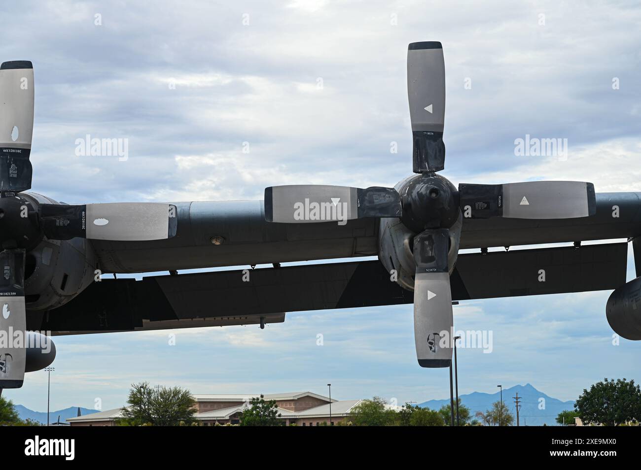 The propellers of an EC-130H Compass Call aircraft static display ...