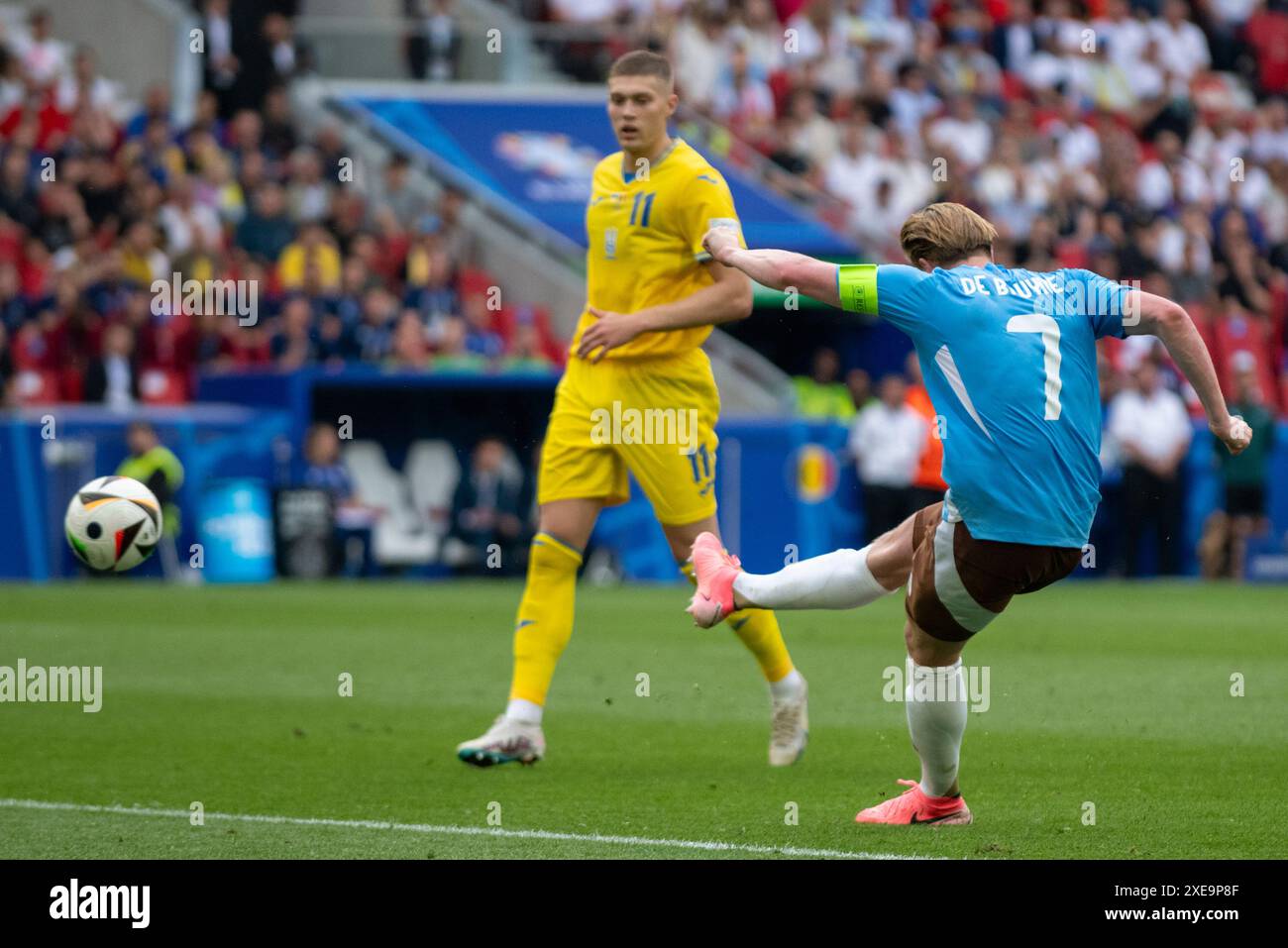 Stuttgart, Germany. 26th June, 2024. Kevin De Bruyne of Belgium kicks ...