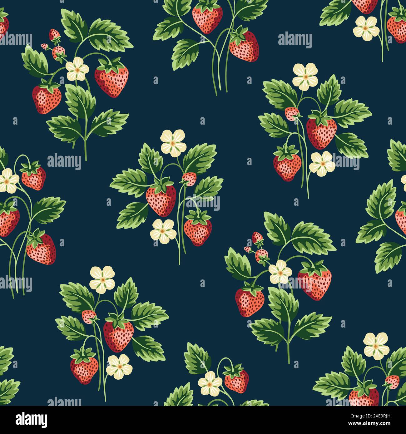 Cottage Core Garden Strawberry Patch Vector Seamless Pattern. Vintage ...