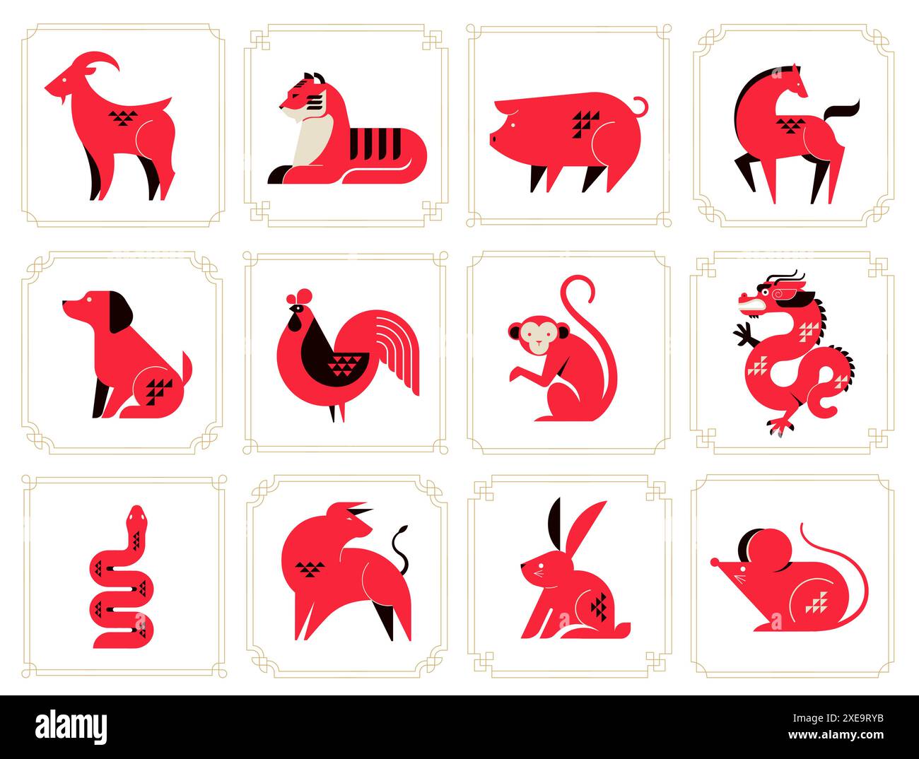 Chinese horoscope zodiac collection, geometric minimalist style ...