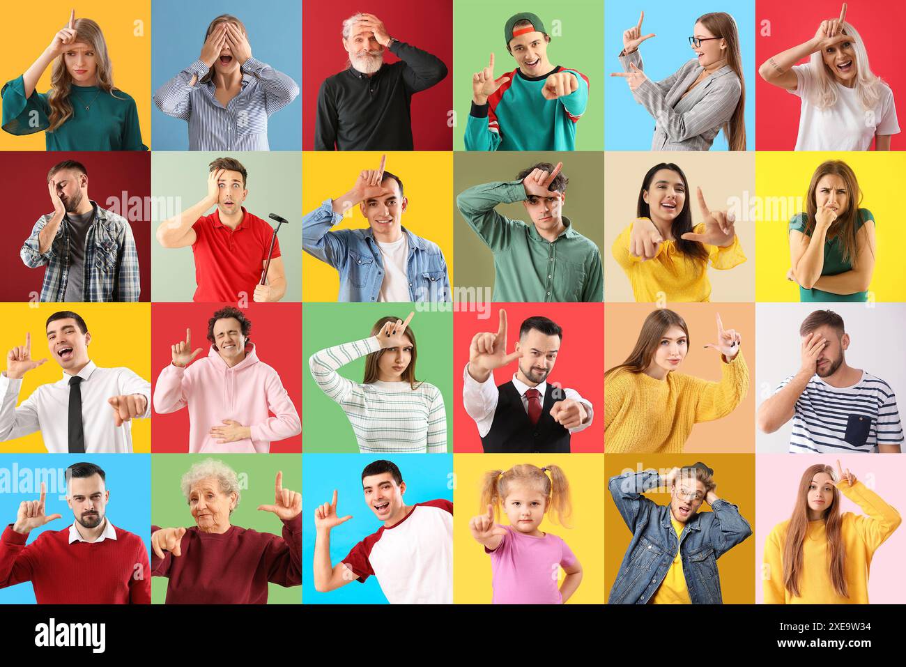 Collage of many people showing Loser gesture and feeling ashamed on ...