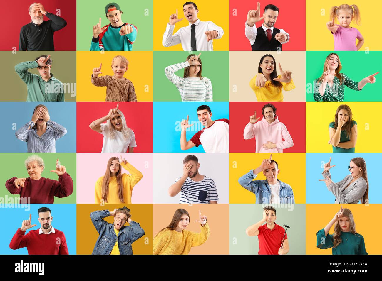 Collage of many people showing Loser gesture and feeling ashamed on ...