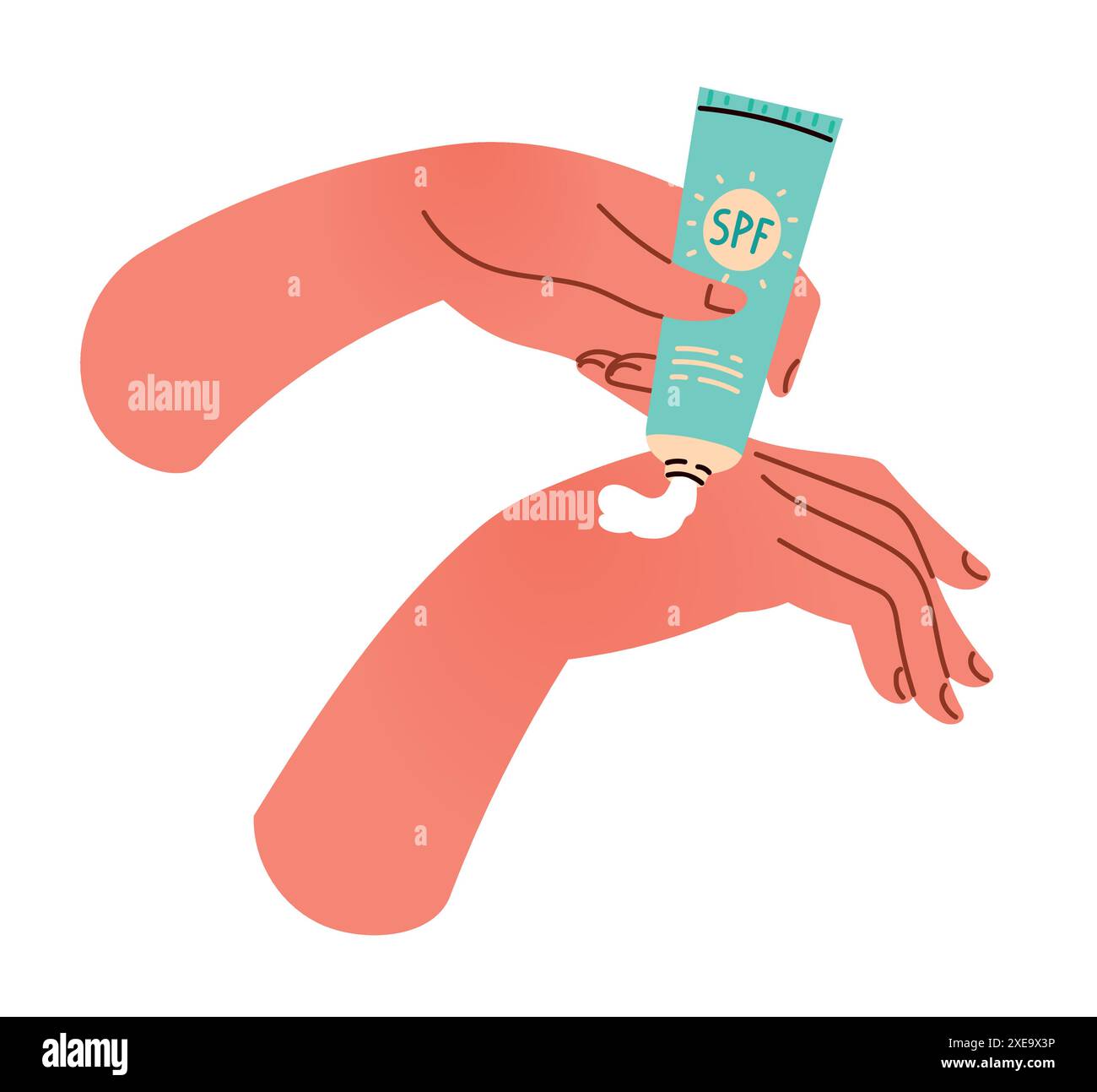 Using spf cream. Skin sun protection product. Hands squeezing sunscreen ...