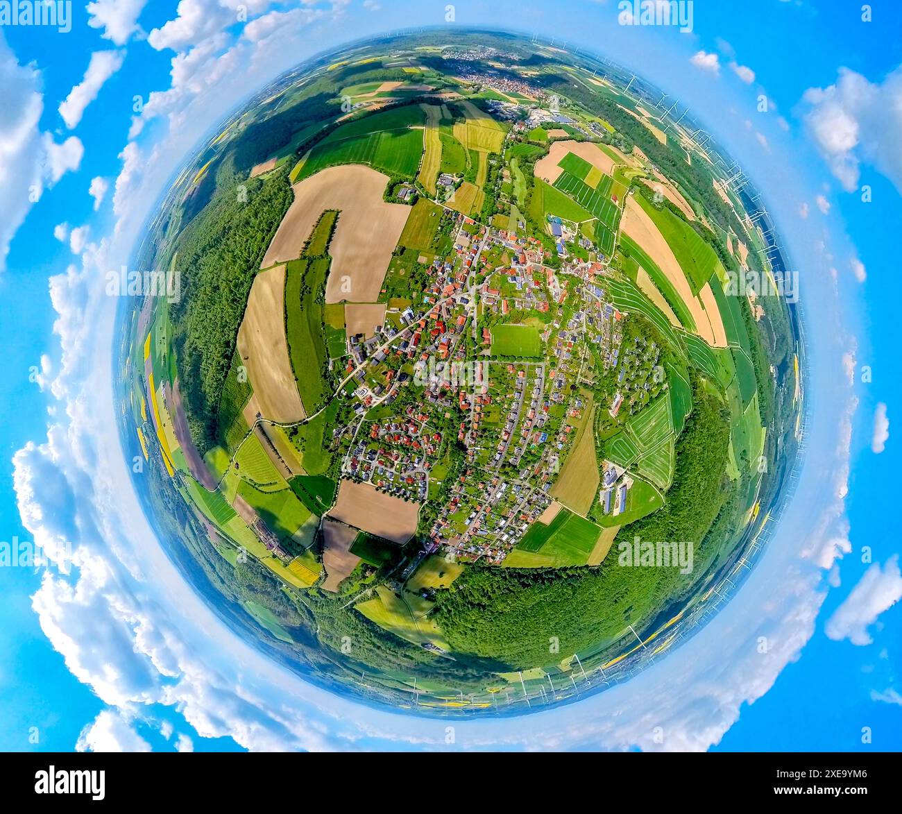 Aerial view, Lichtenau residential area, local view, meadows and fields ...