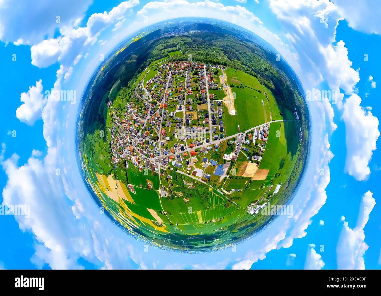 Aerial view, residential area, view of Essentho district, surrounded by ...