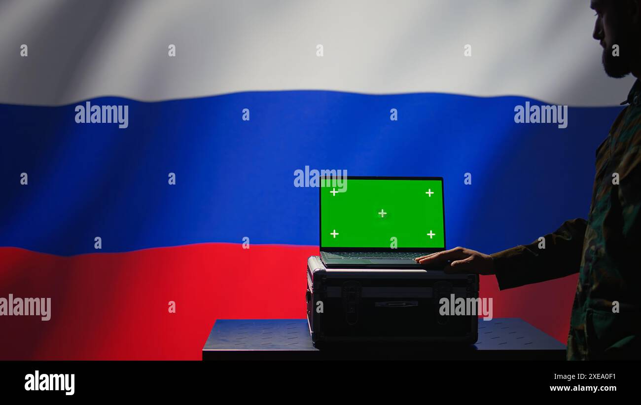 Russian ex KGB FSB service using radar on green screen laptop to detect missiles attacking ...