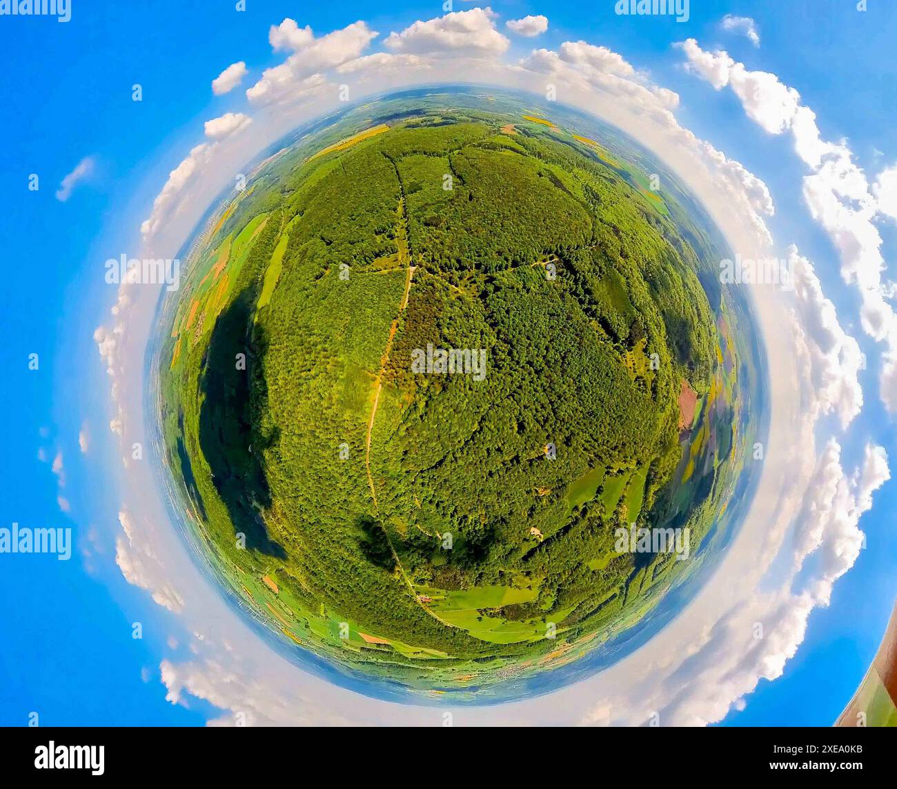 Aerial view, nature reserve Hinnenburger Forst with Emder Bachtal ...