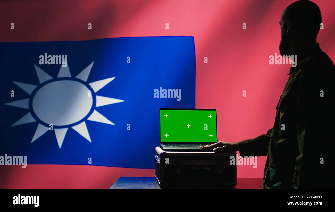 Taiwan liberation insurgent using radar on green screen laptop to ...