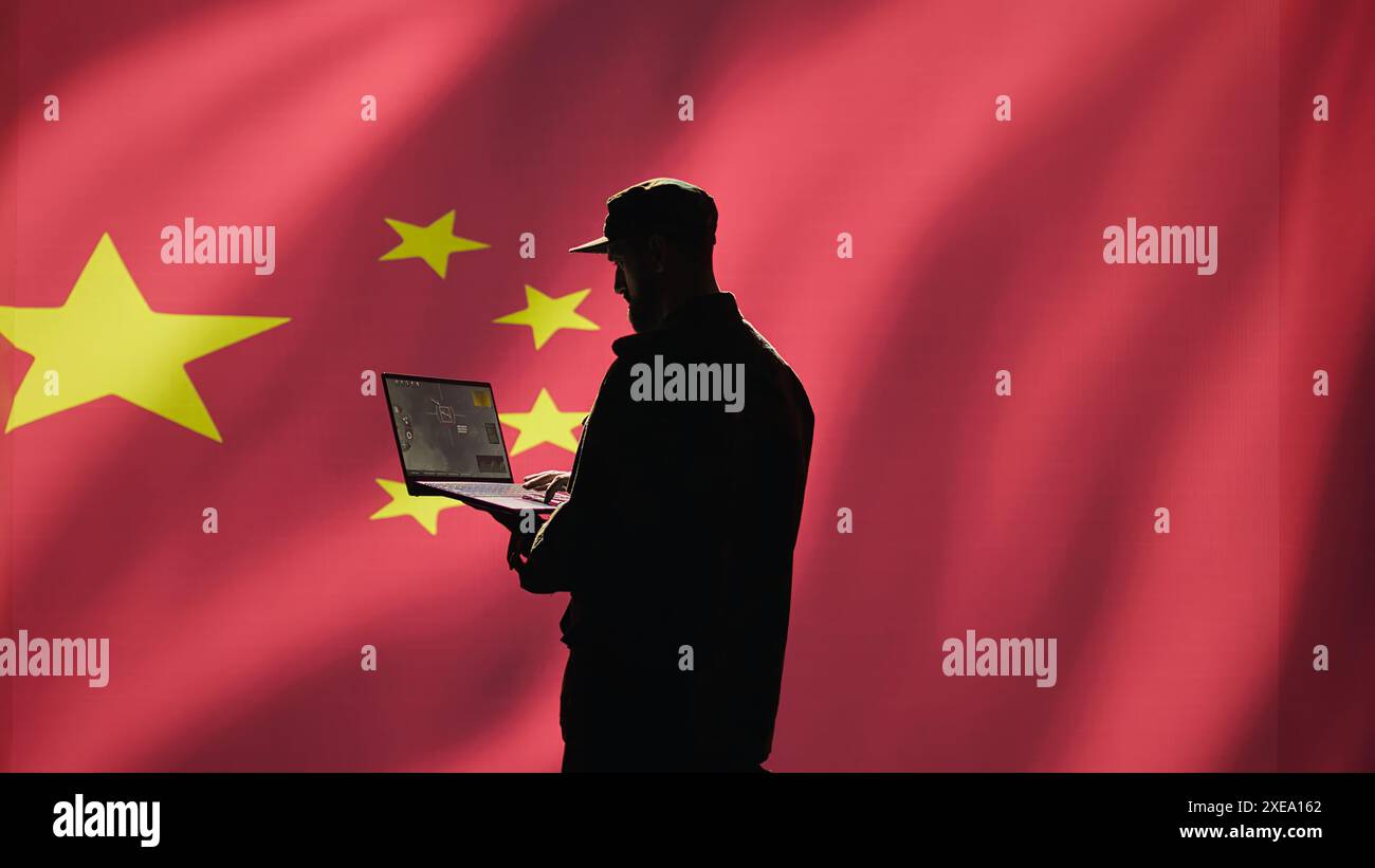 Chinese Air Defense Operator Using Radar System On Laptop To Detect