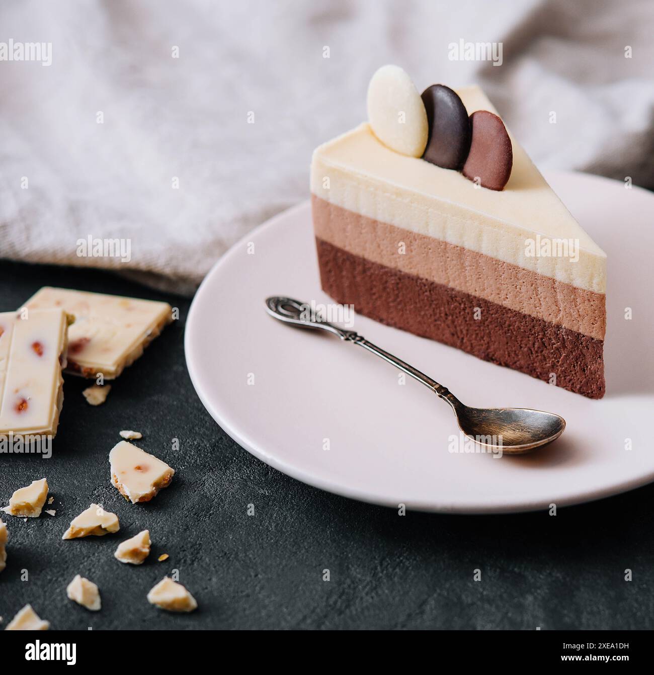 Chocolate Layered Mousse Cake on plate Stock Photo - Alamy