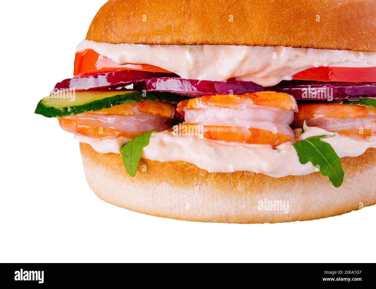Fresh healthy delicious shrimp burger isolated Stock Photo - Alamy