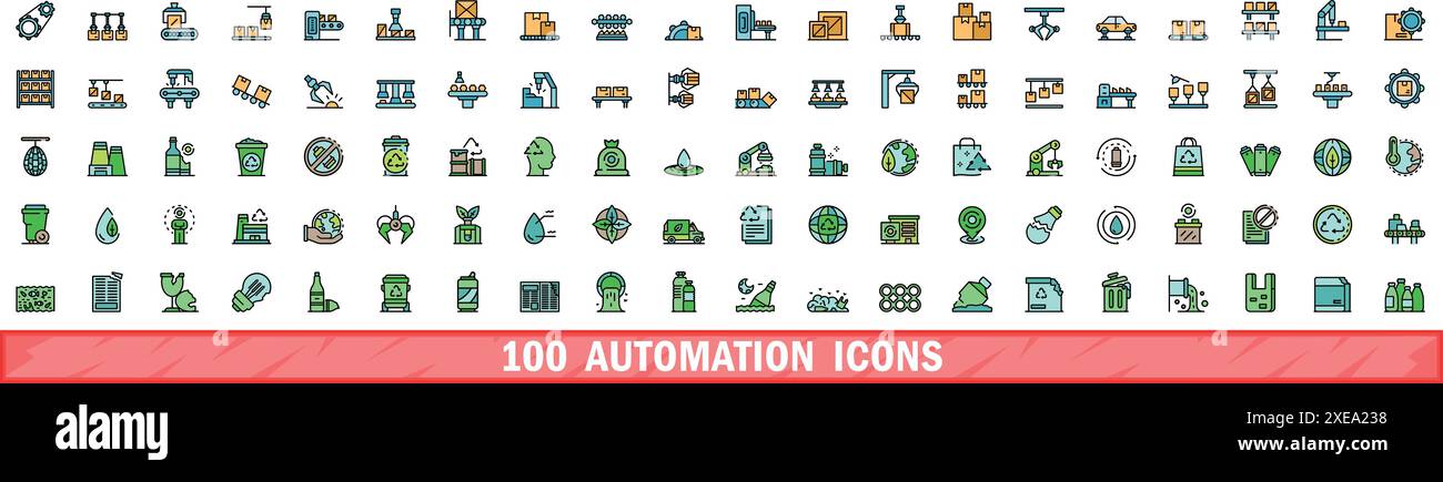 100 automation icons set. Color line set of automation vector icons ...