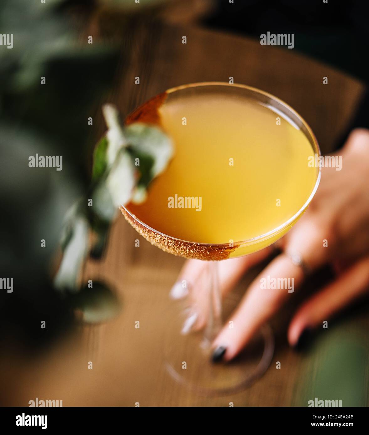 Glass of sidecar orange cocktail top view Stock Photo - Alamy
