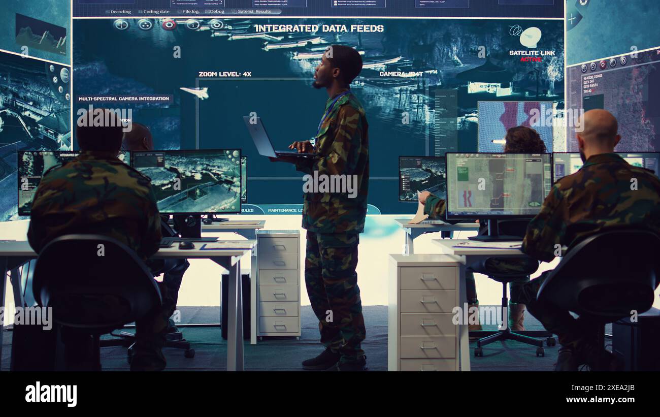 Aircraft maintenance technician coordinating air support to provide assistance for ground troops ...