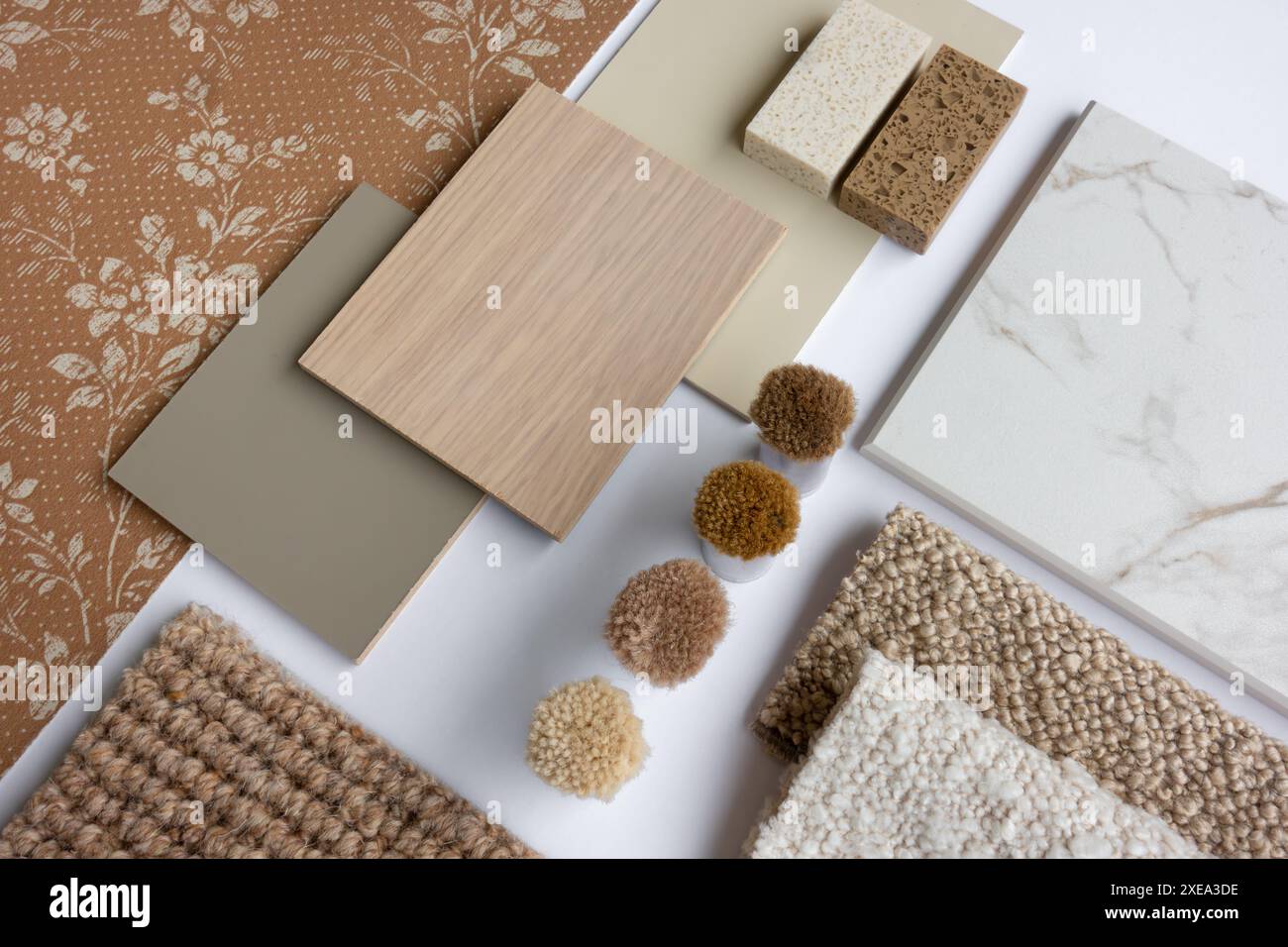 Interior Design Material Sample Board with Fabrics, Carrara Marble ...