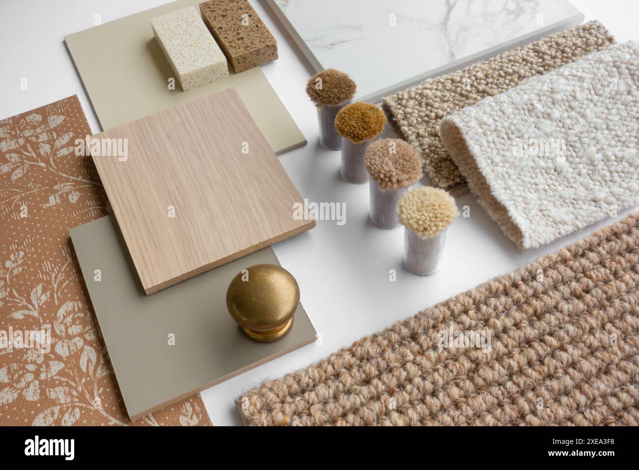 Interior Design Material Sample Board with Fabrics, Carrara Marble ...