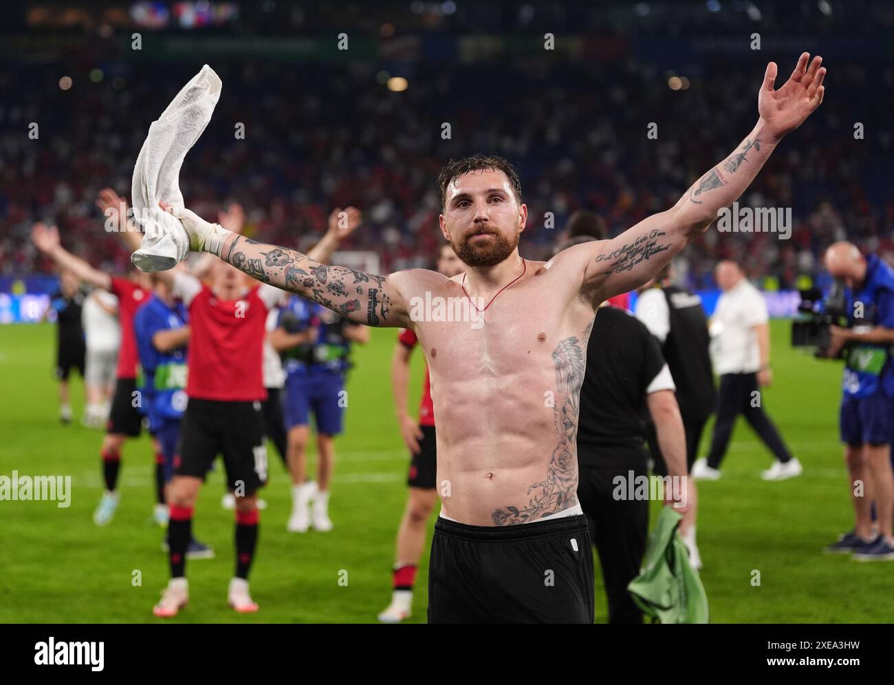 Georgia's Guram Kashia celebrates their side’s victory in the UEFA Euro ...