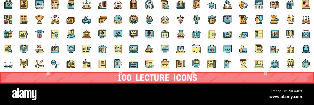 100 lecture icons set. Color line set of lecture vector icons thin line ...