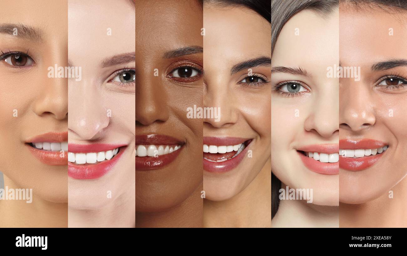 Many beautiful women of different races, banner design. Collage of ...