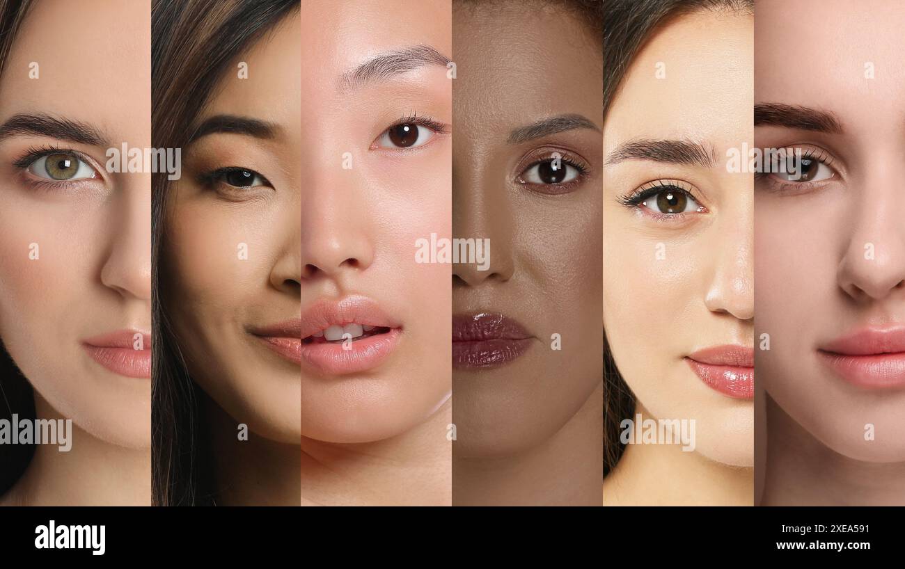 Many beautiful women of different races, banner design. Collage of ...