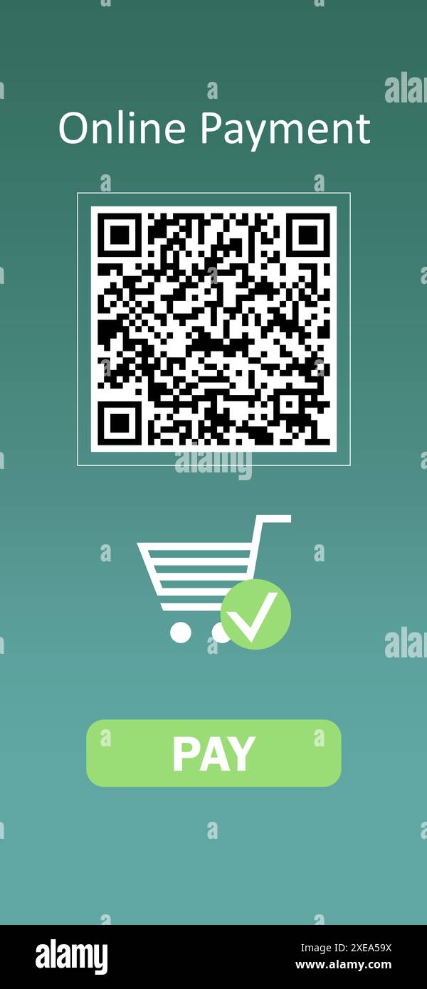 Online payment application screen showing QR code, shopping card and ...