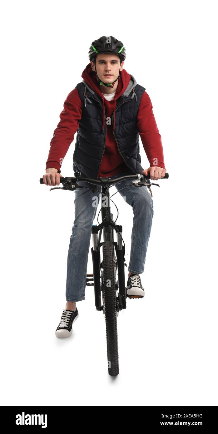 Man riding bicycle in helmet Cut Out Stock Images & Pictures - Alamy