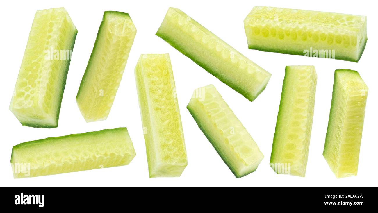 Fresh cucumber sticks isolated on white background Stock Photo - Alamy
