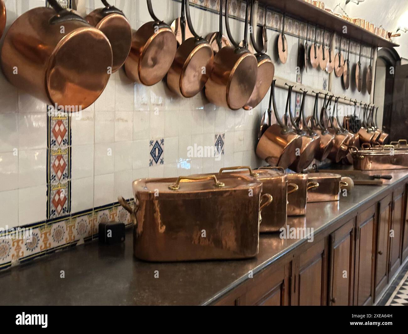 Utrecht, Netherlands - June 17, 2024: Copper cookware in kitchen of De ...