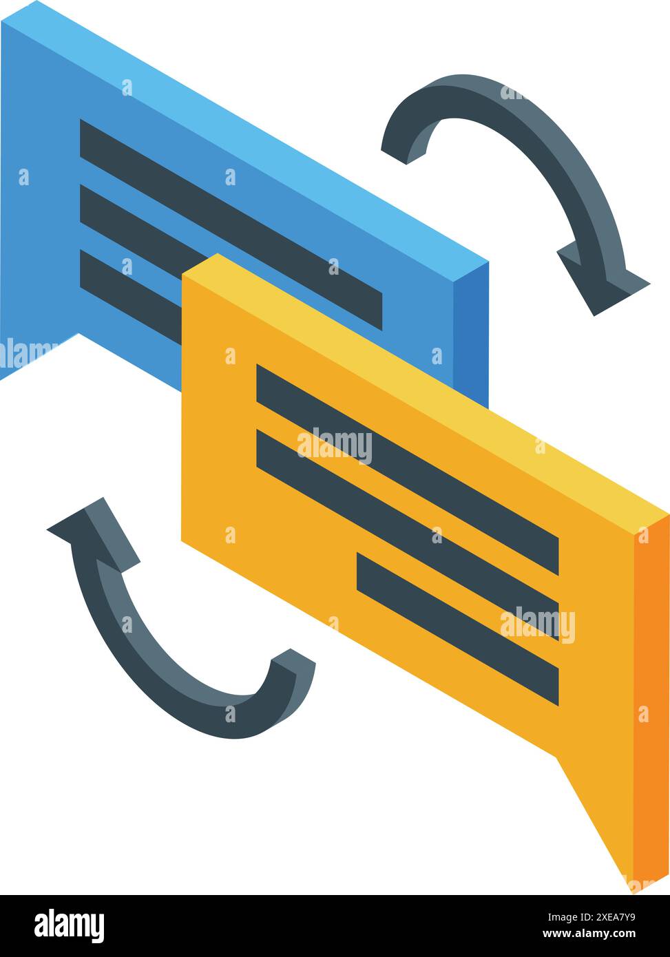Two speech bubbles are exchanging information and data through ...