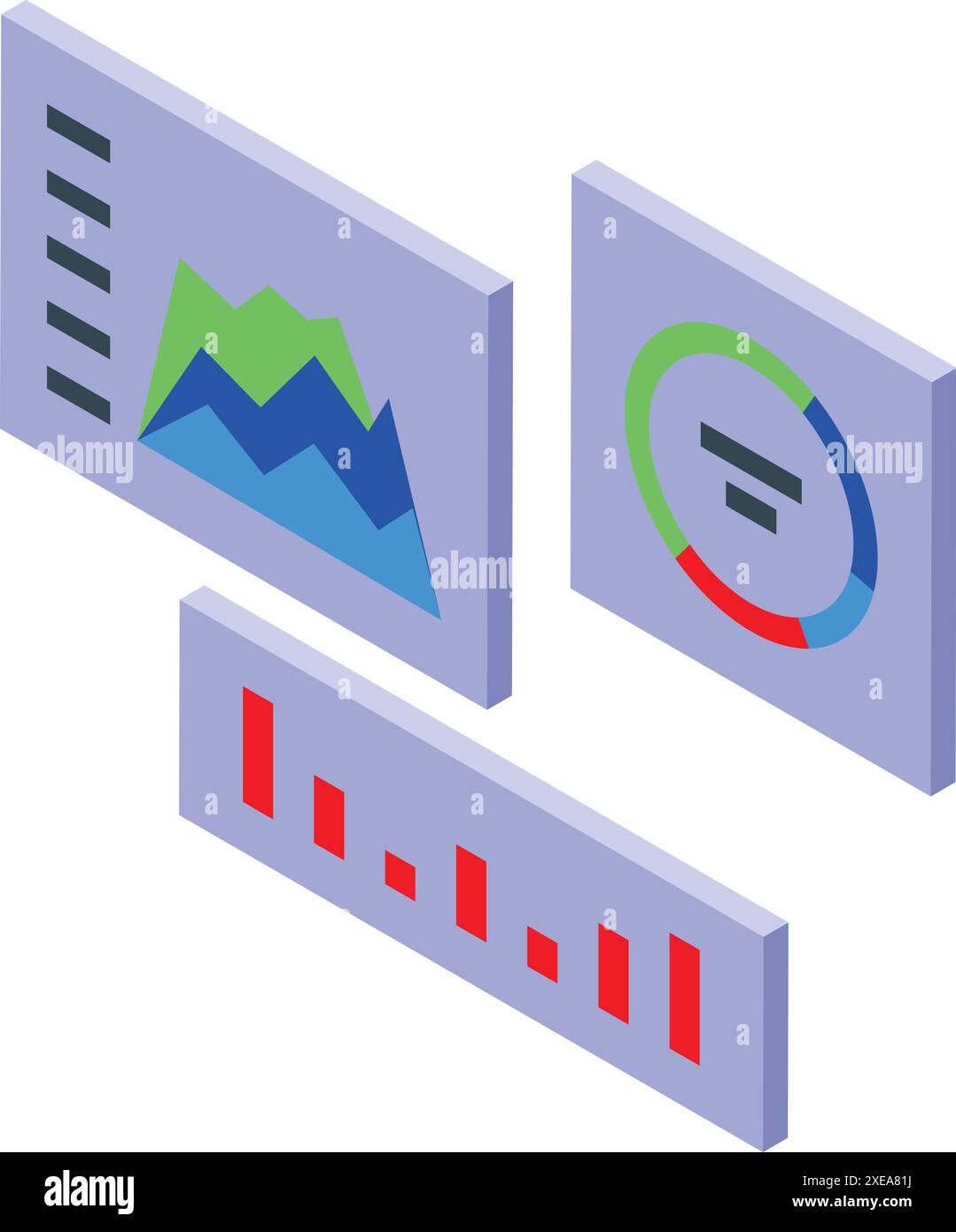 Isometric data driven marketing with charts and graphs displaying key performance indicators ...