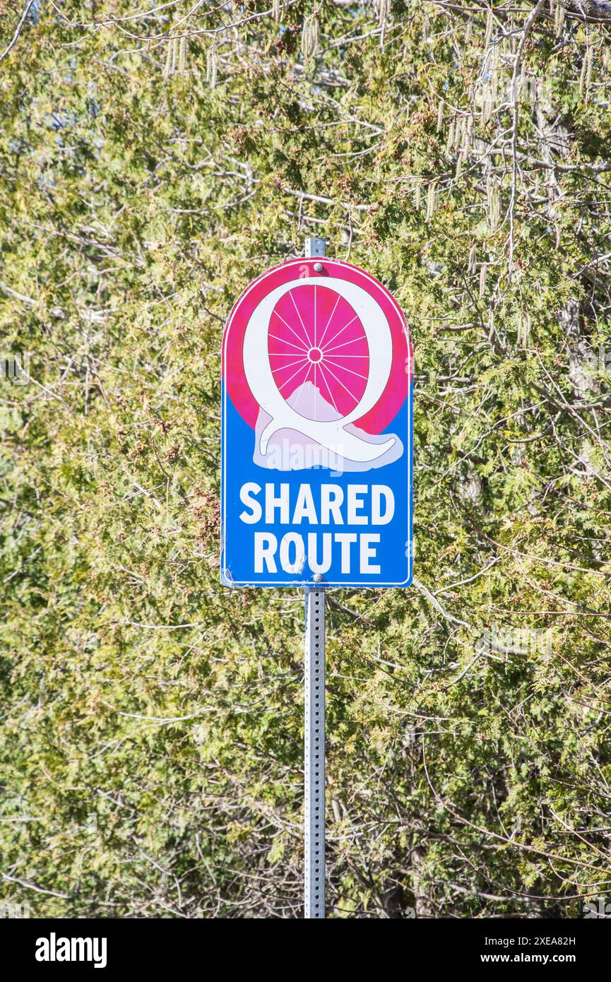 Q shared route sign on Hampton Road in Quispamsis, New Brunswick ...