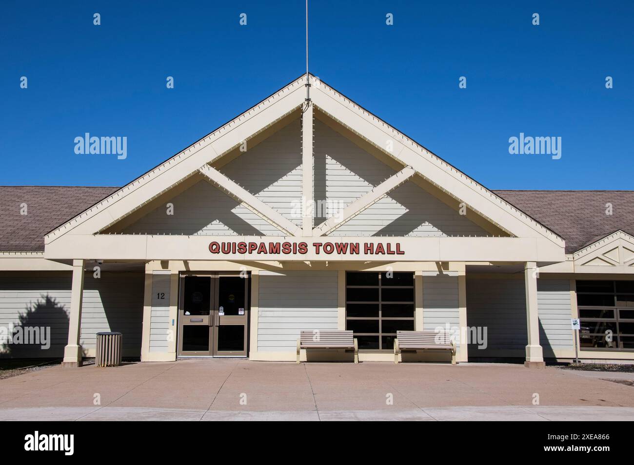 Quispamsis town hall sign on Hampton Road in New Brunswick, Canada ...