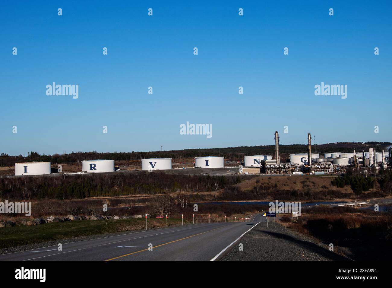 Tanks spelling Irving sign at the Irving Oil Refinery in Saint John ...
