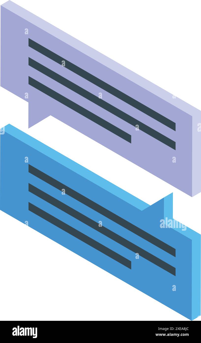 Two chat messages exchanging information in isometric view, online ...