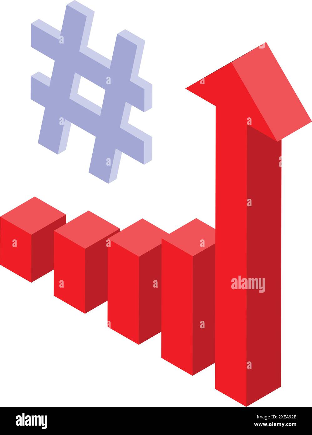 Bar chart trending upwards with a hashtag symbol floating above showing ...