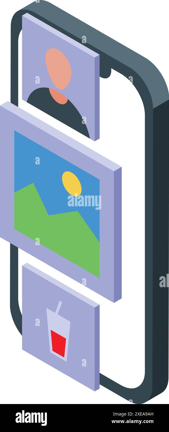 Smartphone displaying a photo gallery, including a profile picture and ...