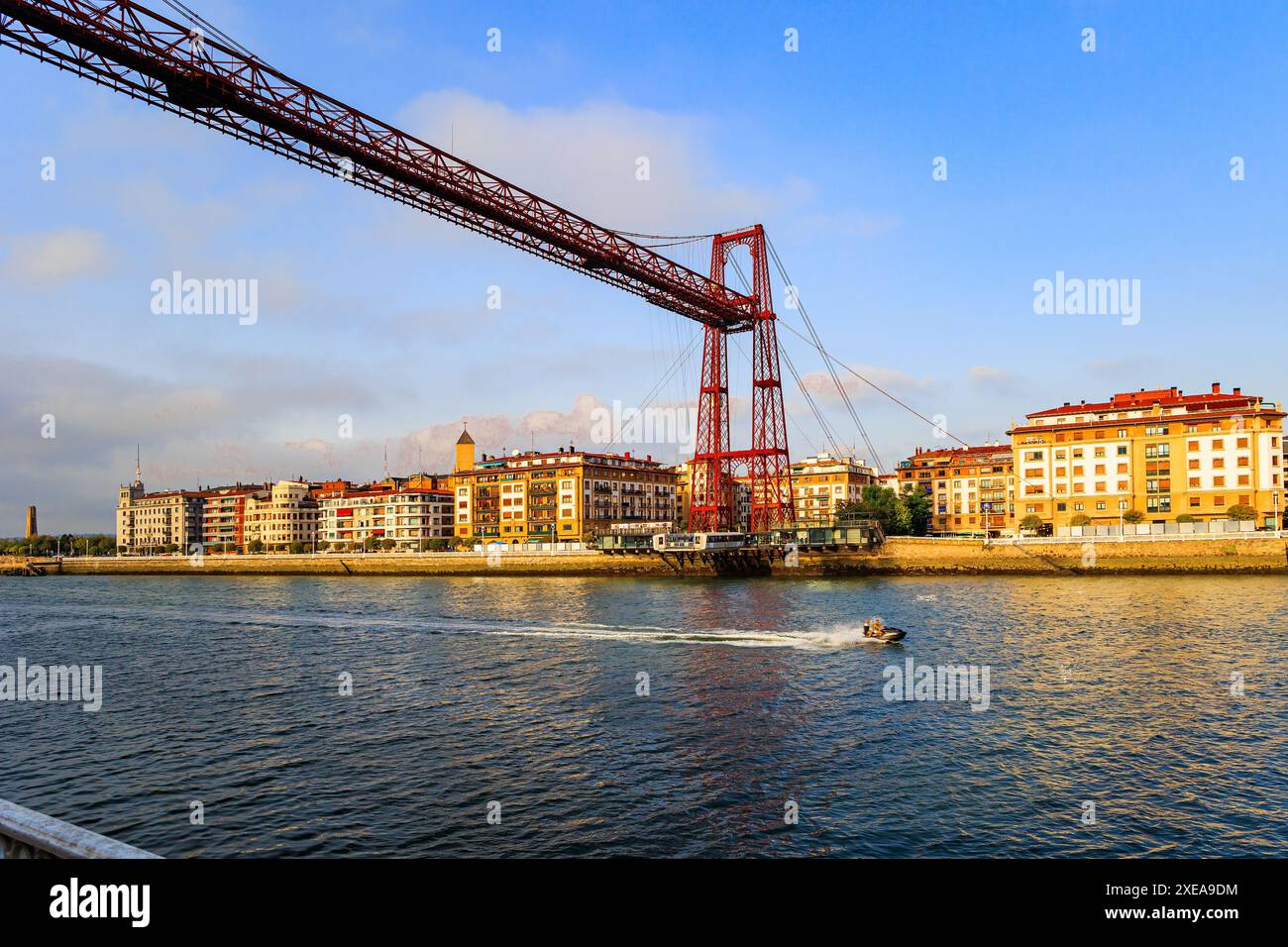 The famous unique outboard ferry. Flying ferry across the Nervion River ...