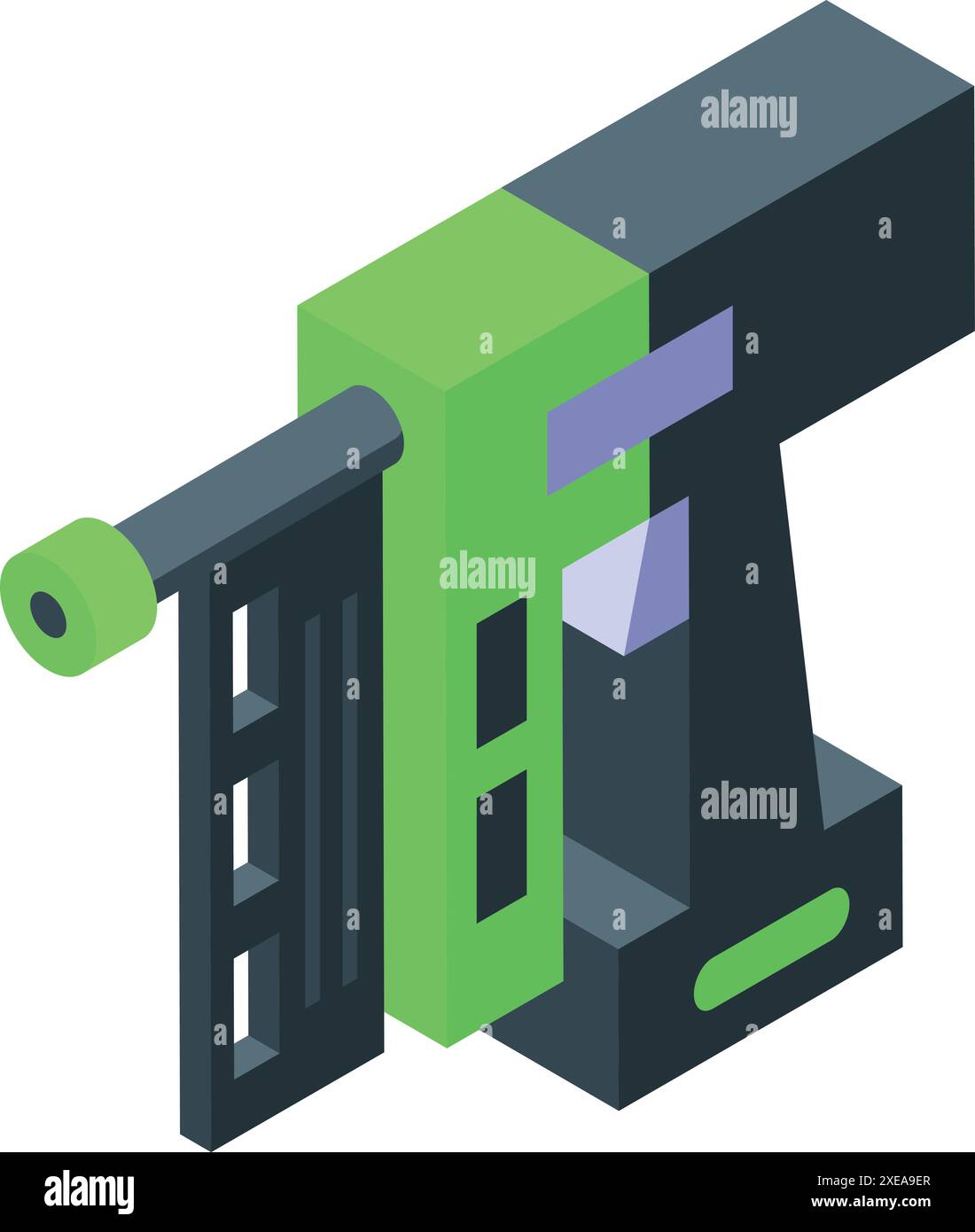 Isometric illustration of a pneumatic nail gun, a powerful tool used in ...