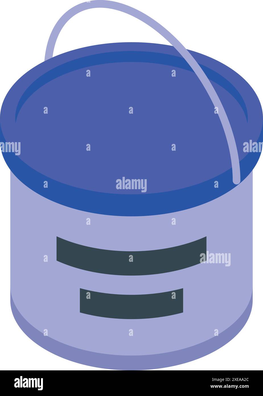 Closed blue plastic bucket with handle is standing, isometric view ...