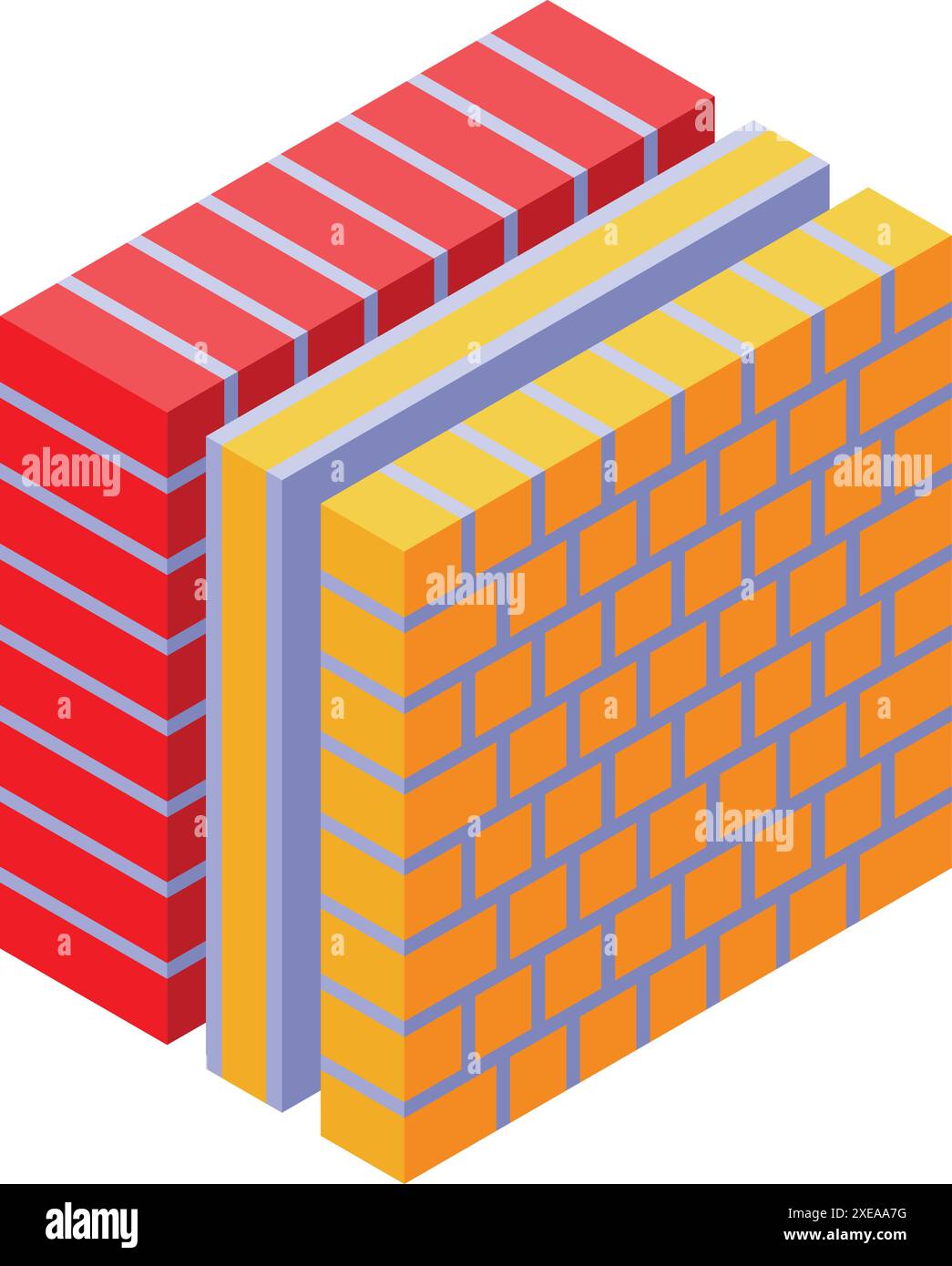 Isometric icon representing brick wall with insulation layer ...